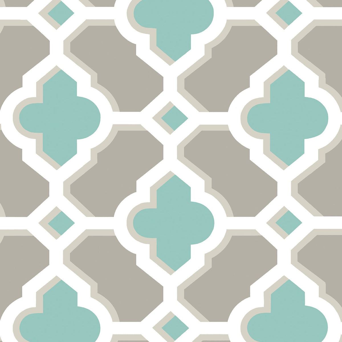 Lido Turquoise Quatrefoil Wallpaper with Modern Geometric Pattern - Br ...
