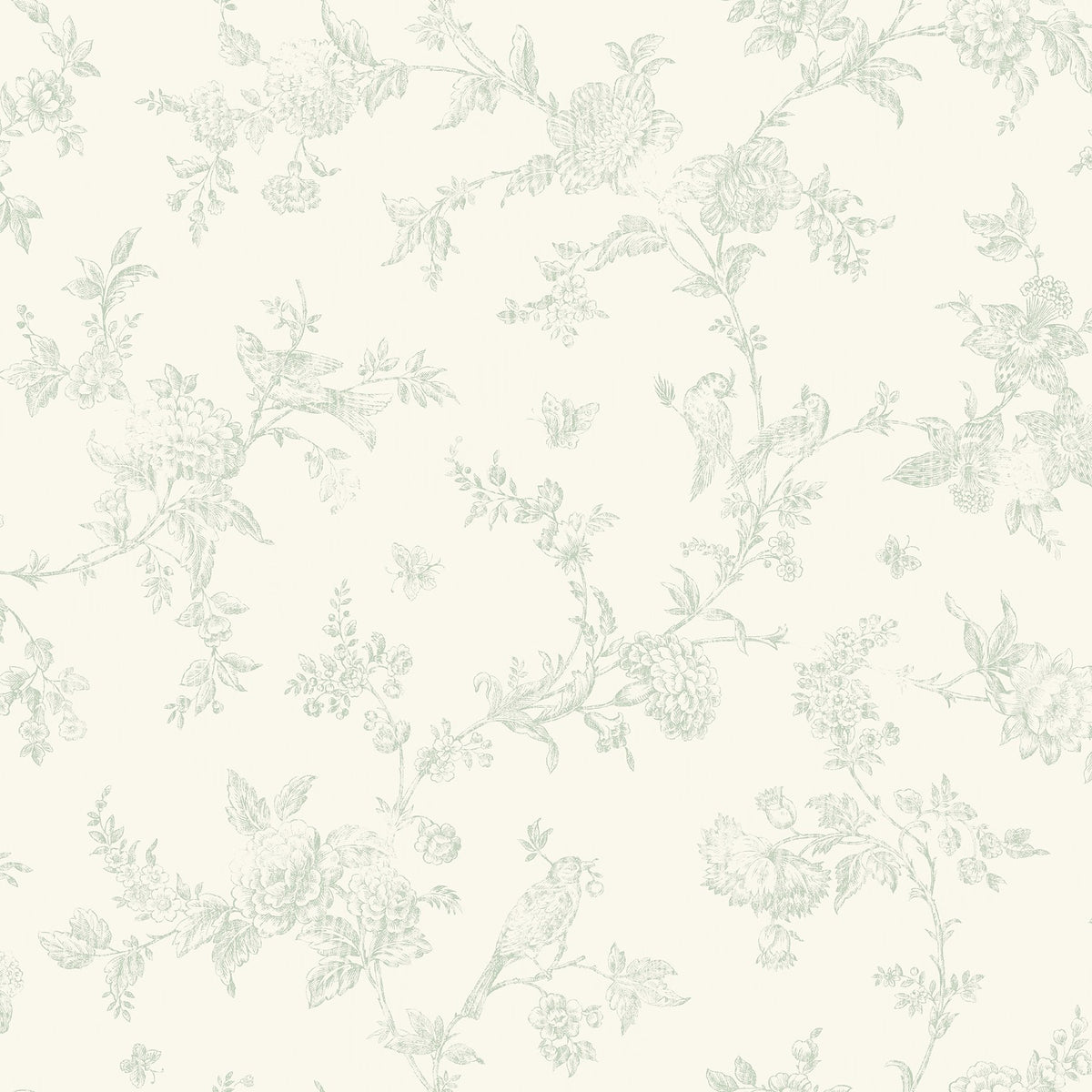 French Nightingale Sage Floral Scroll Wallpaper – Wallpaper Warehouse