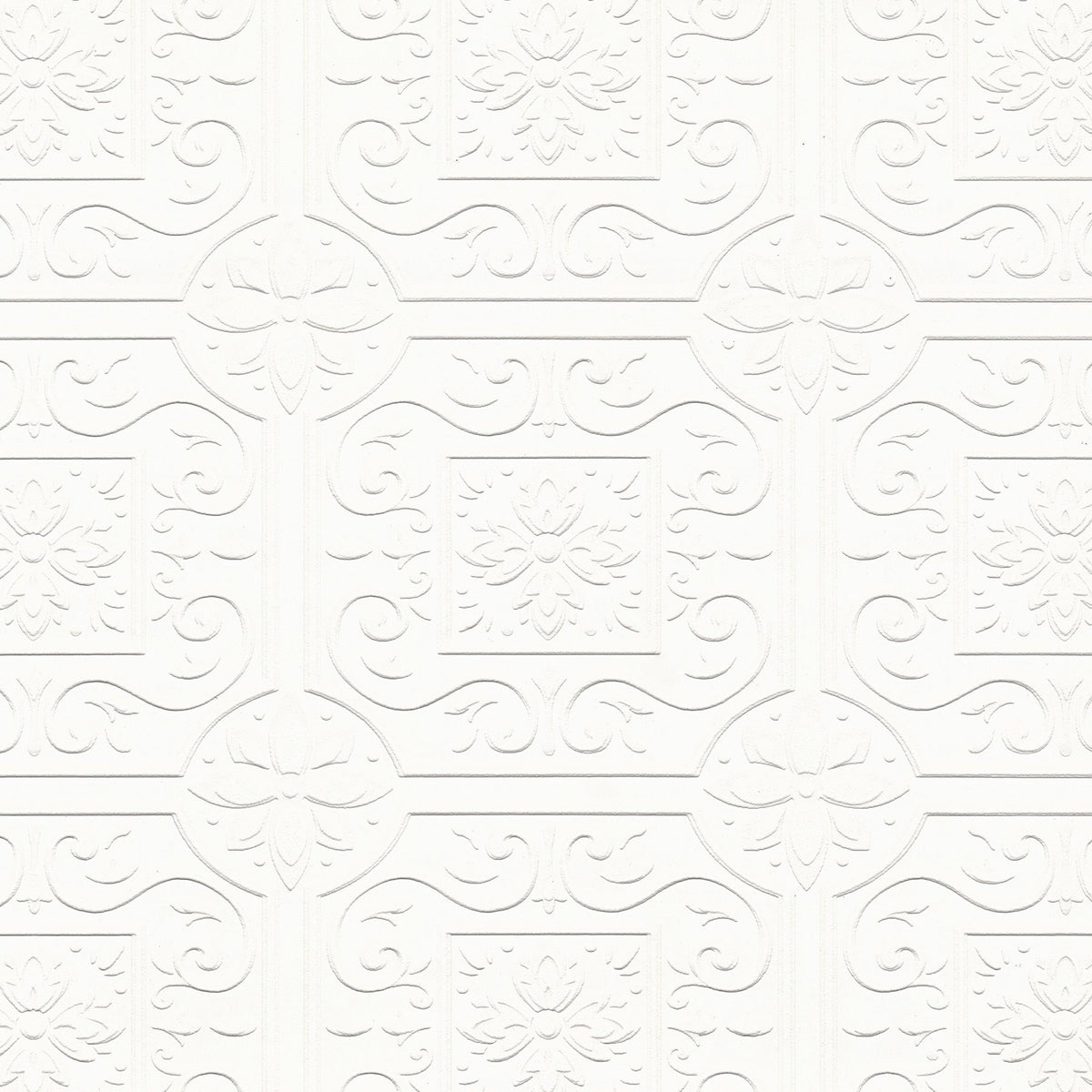 Ibold White Tin Ceiling Scroll Paintable Wallpaper with Textured Raise ...