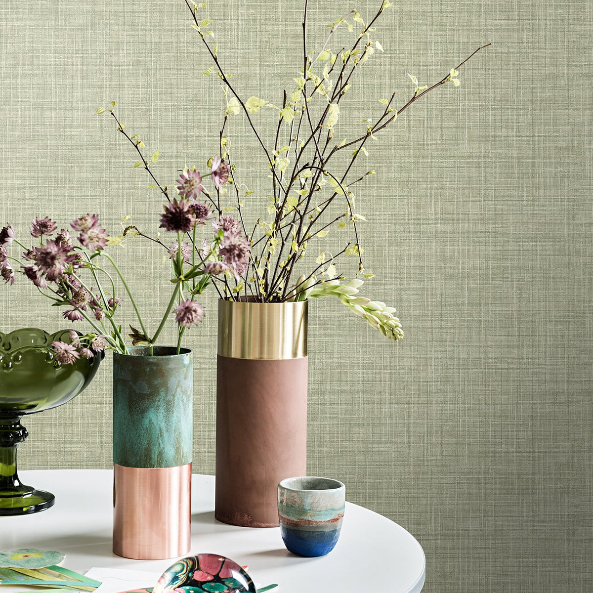 Tuckernuck Green Linen Wallpaper with Faux Fabric Texture - A-Street P ...