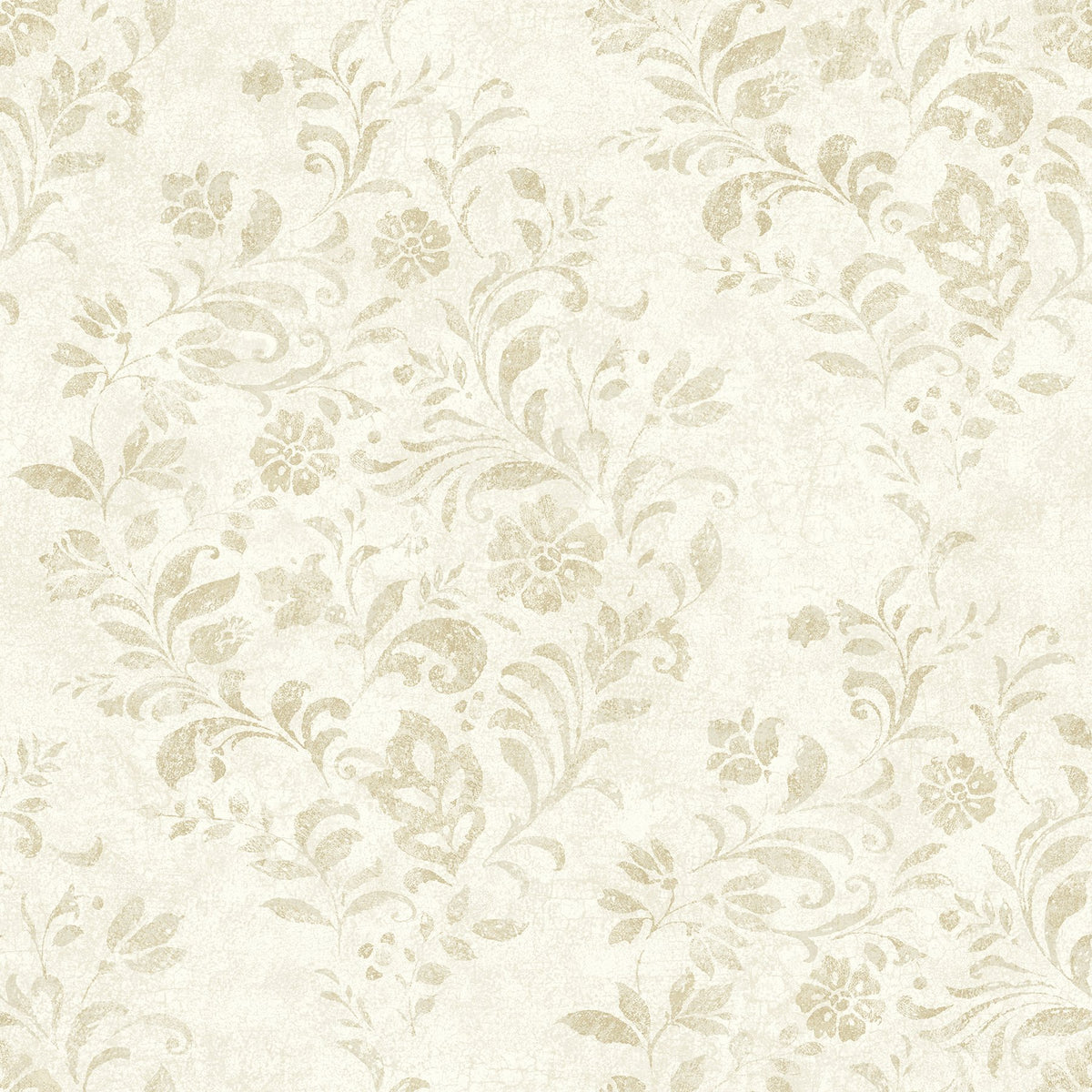 Isidore Wheat Scroll Wallpaper with Botanical Distressed Scrolls - Che ...