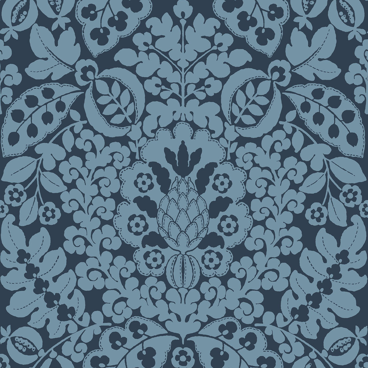 Marni Navy Fruit Damask Wallpaper with Botanical Graphics Bohemian Sty ...