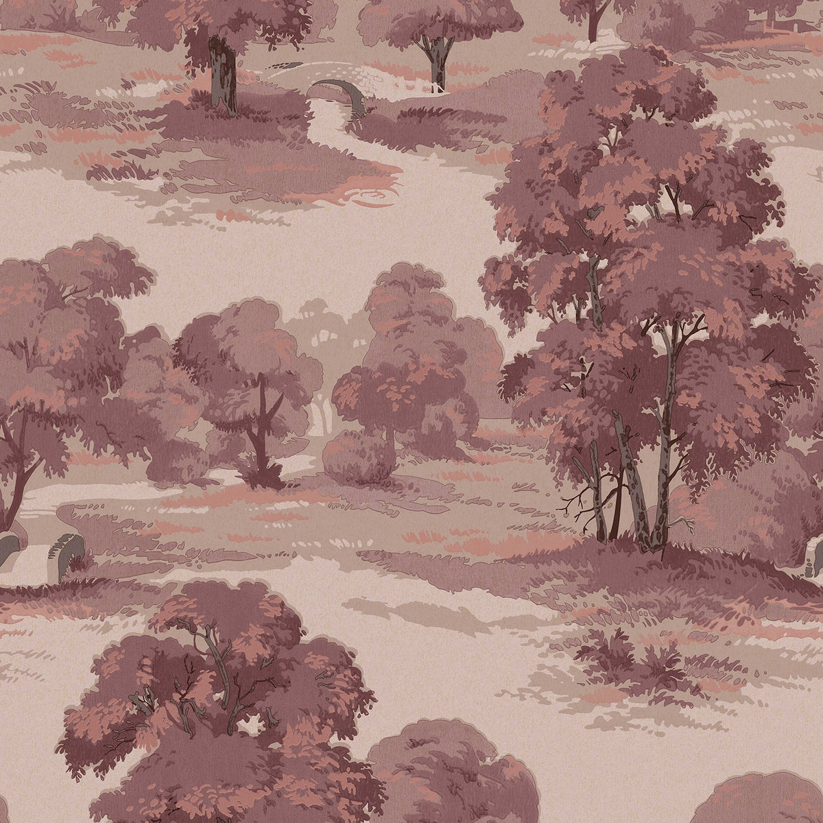Sherwood Merlot Glade Wallpaper with Traditional Botanical Trees Motif ...