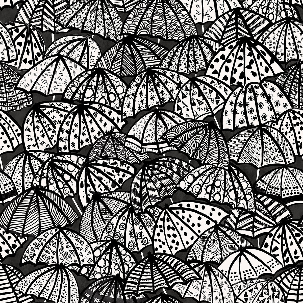 Dara Black Jolly Brollies Wallpaper with Graphic Umbrella Motif - ohpo ...