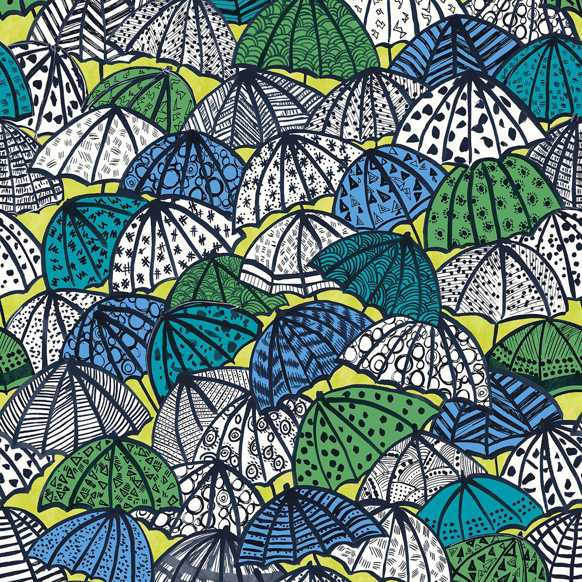 Dara Chartreuse Jolly Brollies Wallpaper with Geometric Graphics Patte ...