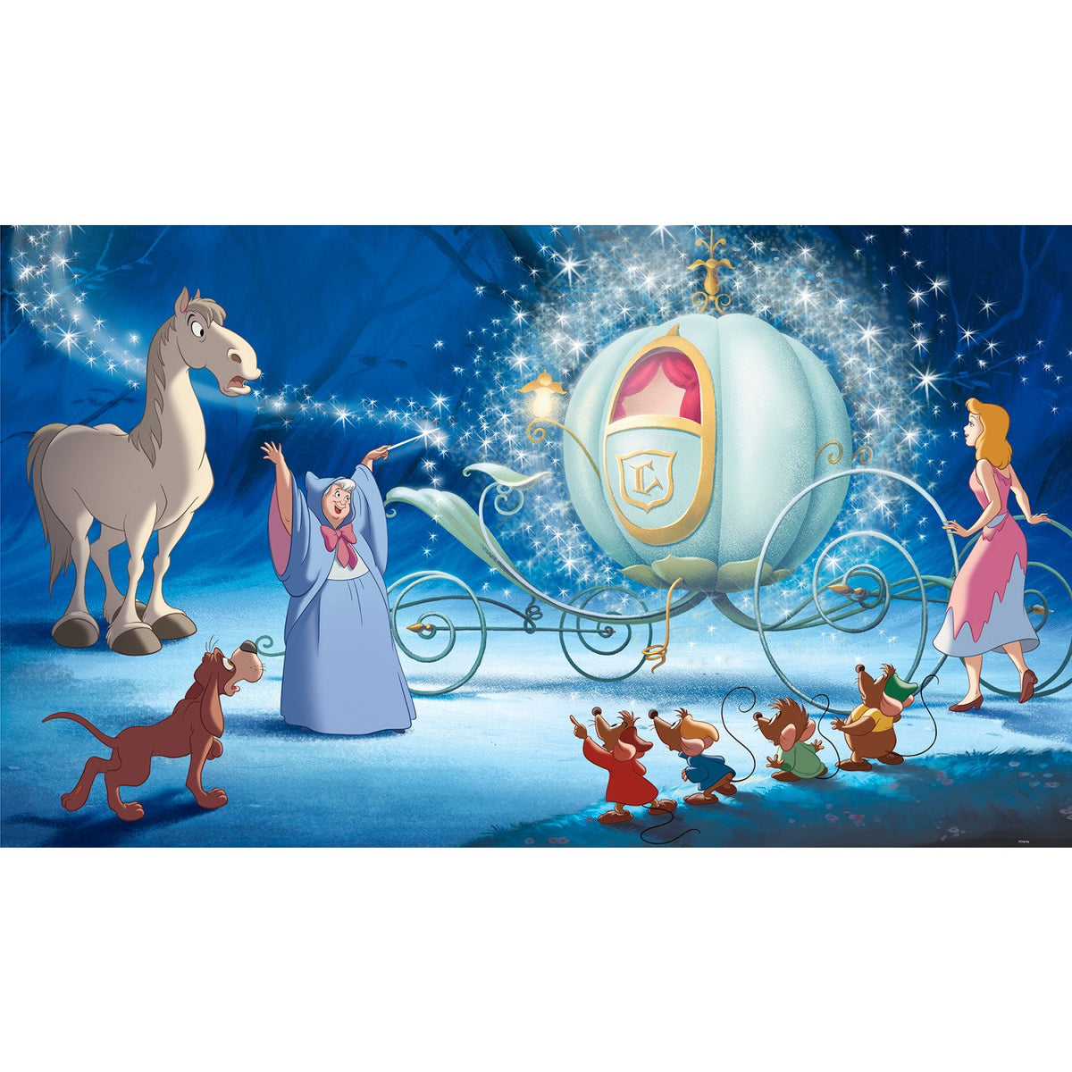 Disney Princess Cinderella Carriage Multicolor XL Chair Rail Prepasted ...