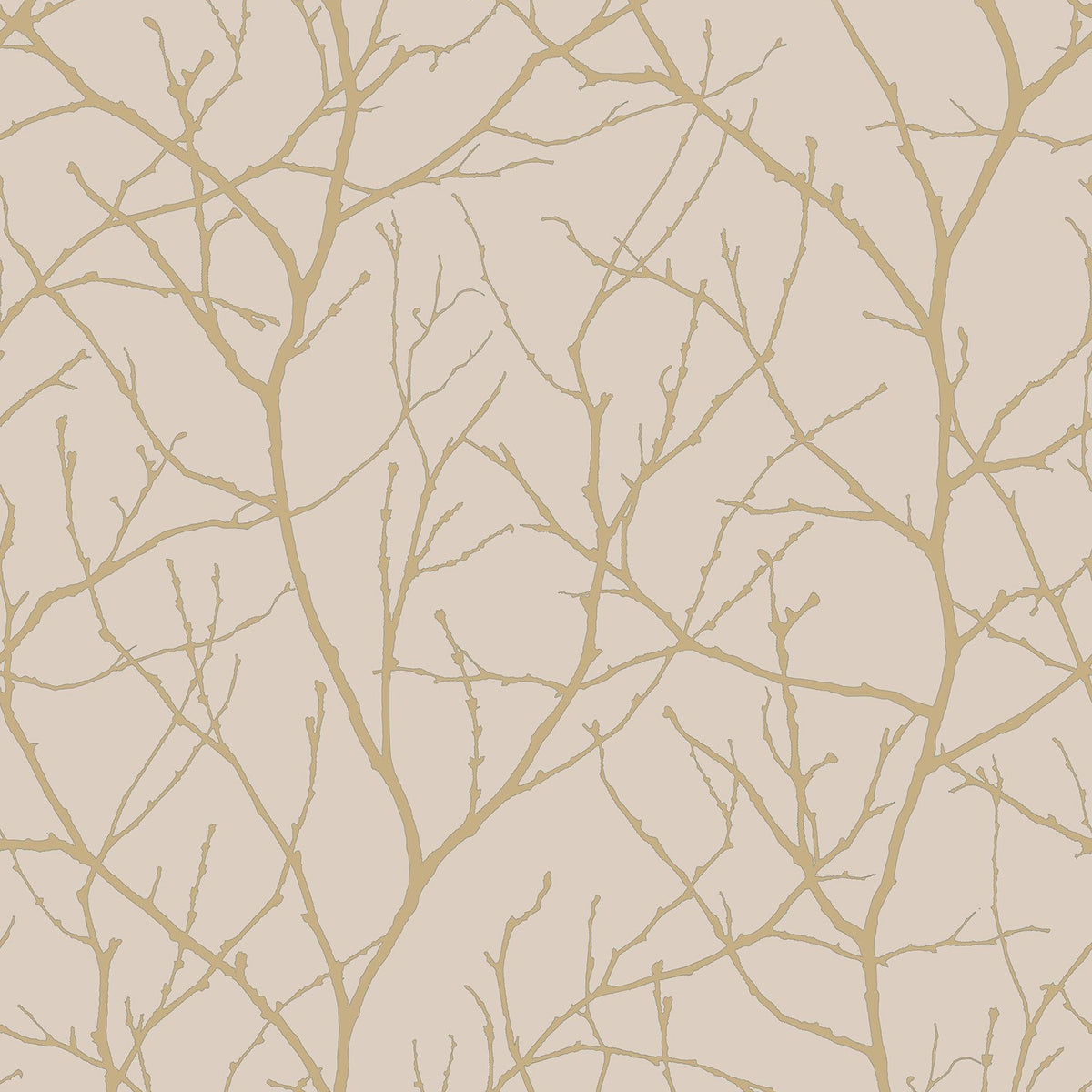 Trees Silhouette Beige & Gold Wallpaper with Metallic Branch Pattern ...