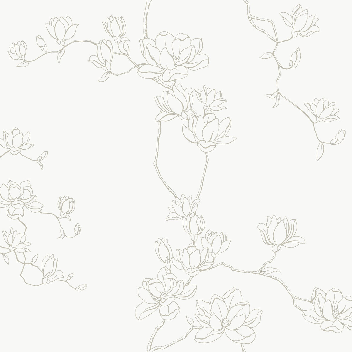 Magnolia Branches Beige Prepasted Wallpaper with Botanical Farmhouse S ...