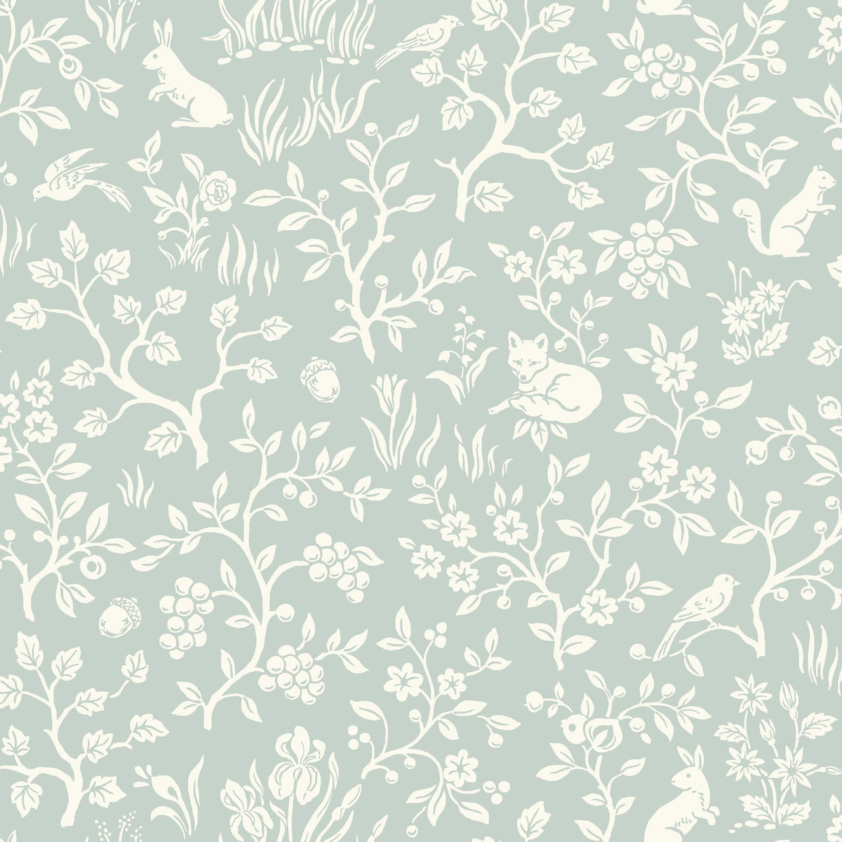 Fox & Hare Green Wallpaper with Woodland Animal Toile Motif - York MK1 ...