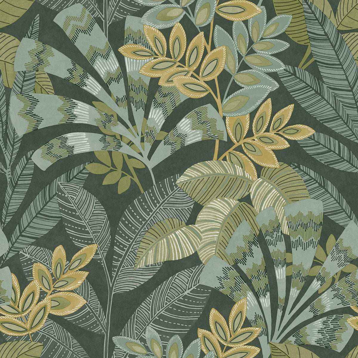 Yara Green Peel & Stick Wallpaper with Botanical Leaf Pattern - Brewst ...