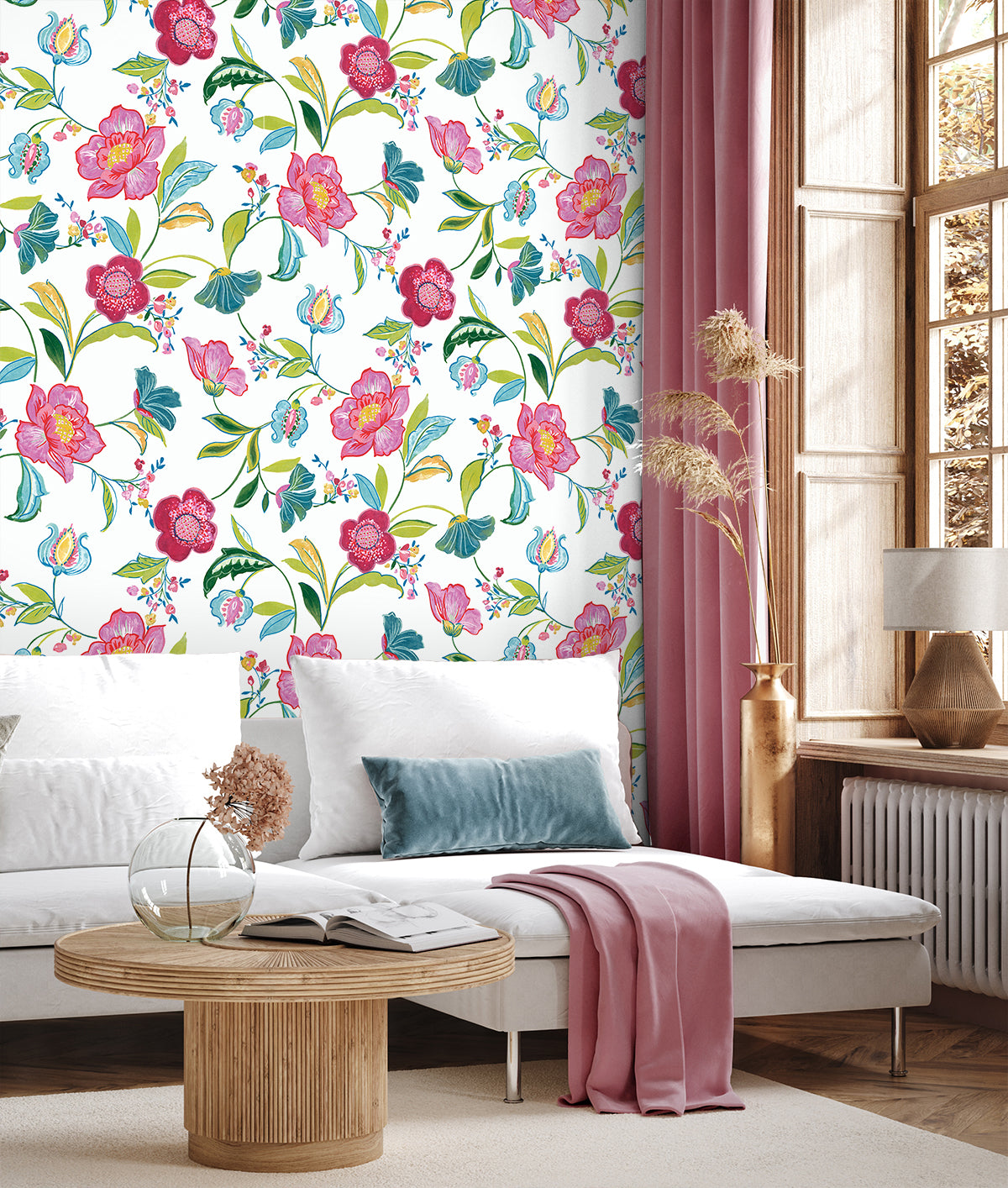 Painterly Floral Magenta & Off-White Peel & Stick Wallpaper | NextWall ...