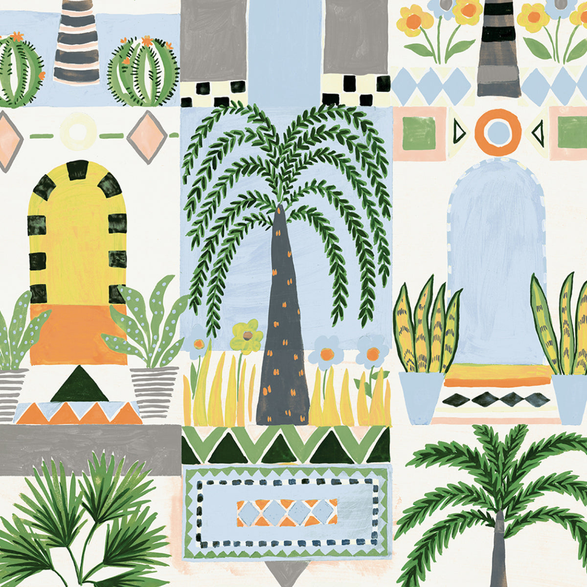 Tropical Facade Sky Blue & Off-White Peel & Stick Wallpaper | NextWall ...