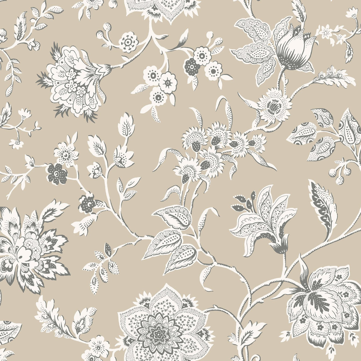 Sutton Taupe Wallpaper with Toile Floral Trail in Coastal Style - York ...