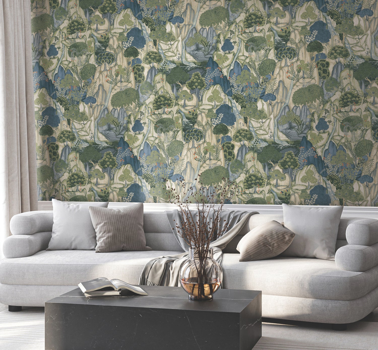 Falling Waters Sapphire Scenic Wallpaper by Ronald Redding – York ...